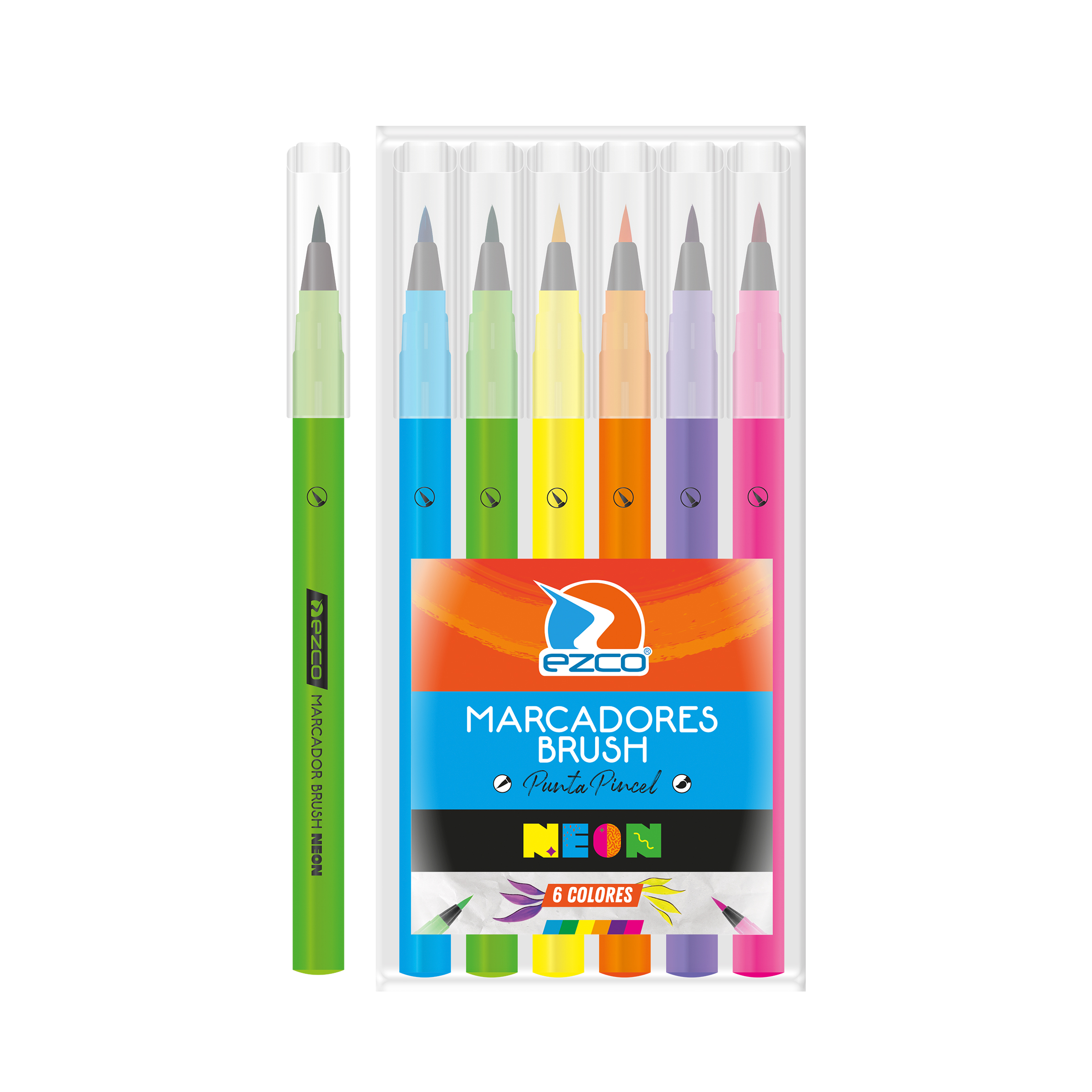 Marcadores Brush Neon – Punta Pincel x 6 unidades | Skribe S.R.L.